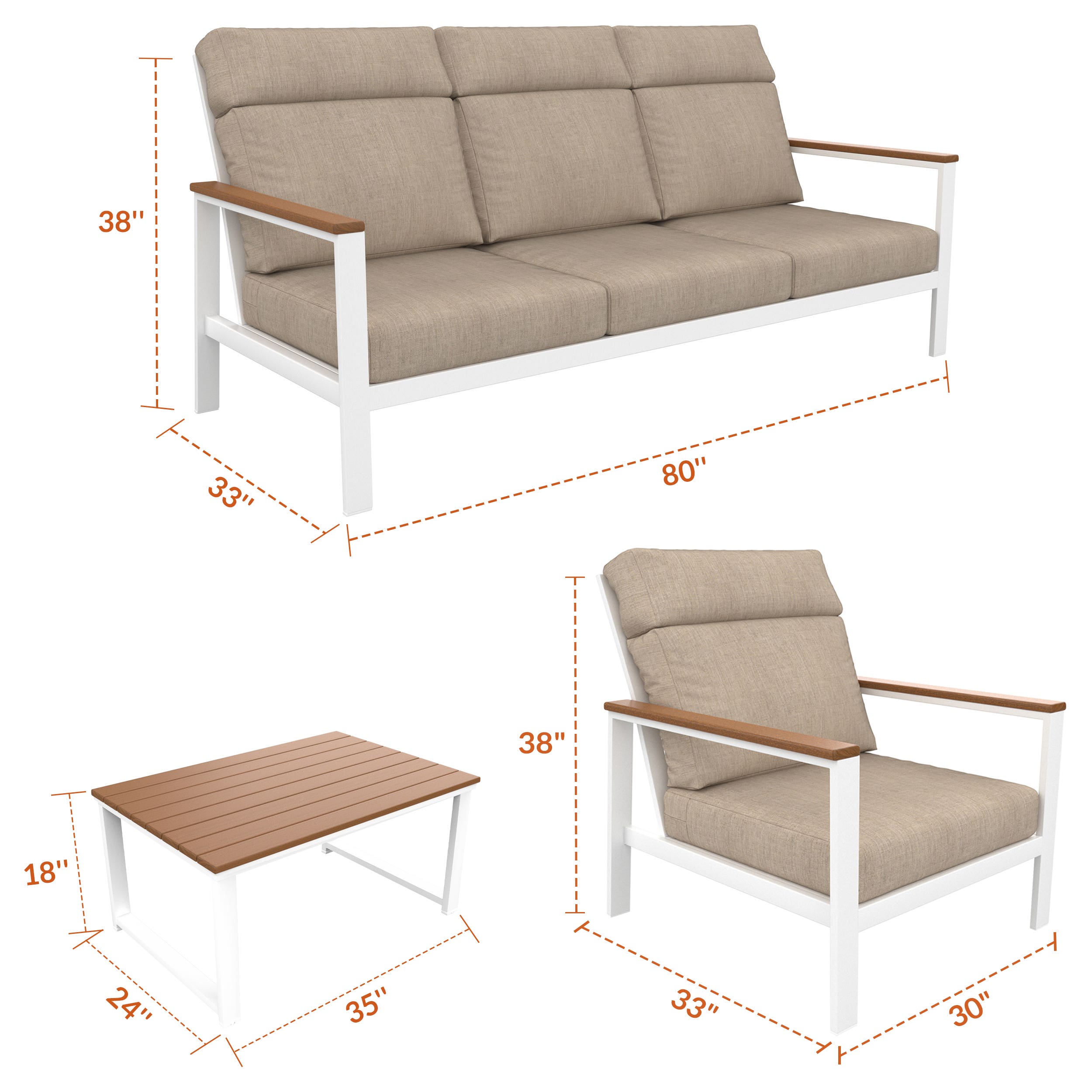 Ashford 3-Piece Sofa Patio Conversation Set | Modern Outdoor Seating ...