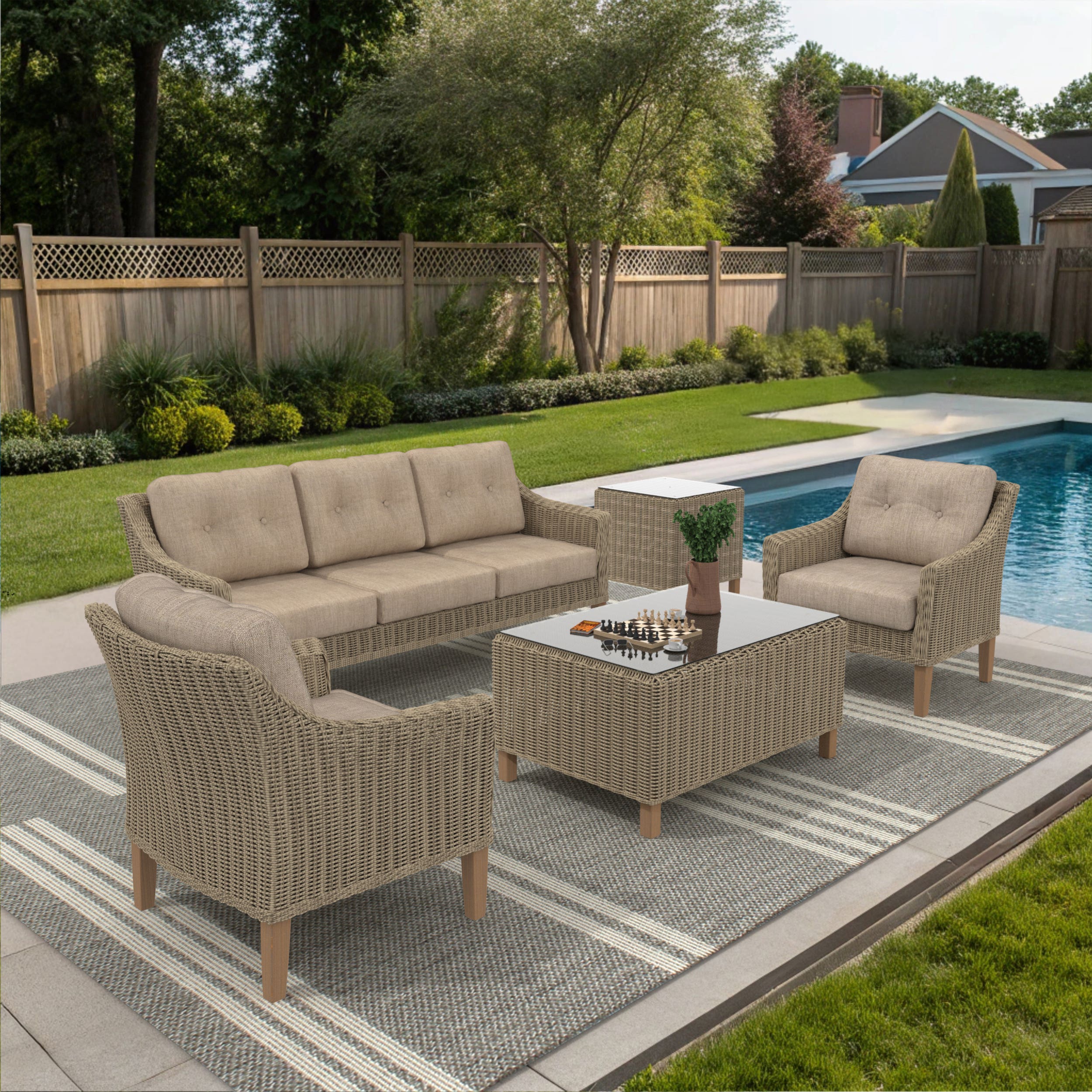 Carlisle 5-Piece Seating Patio Set | Wicker & Sunbrella Comfort | PatioHQ