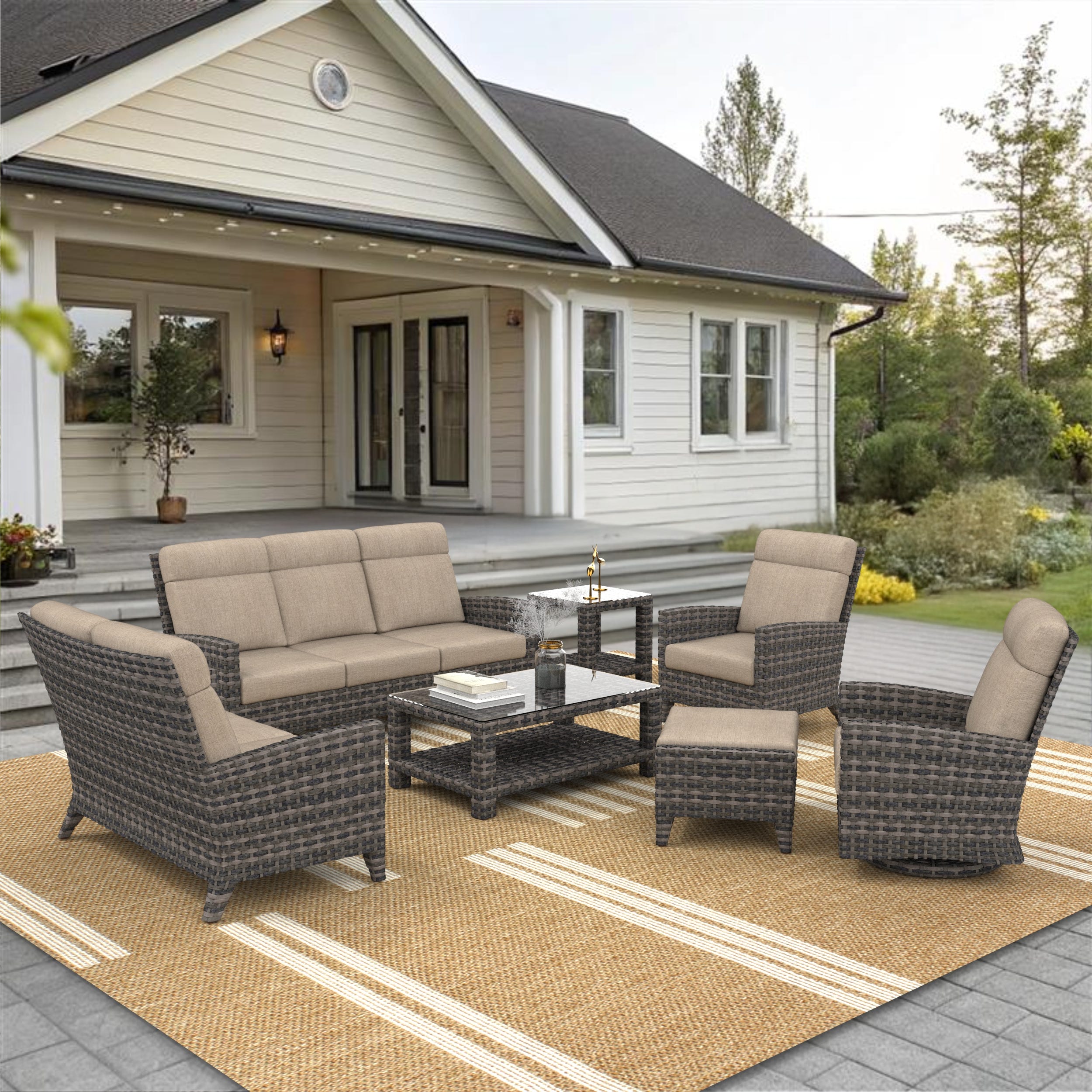 Cavalier 7-Piece Ultimate Patio Set | Wicker Luxury | PatioHQ