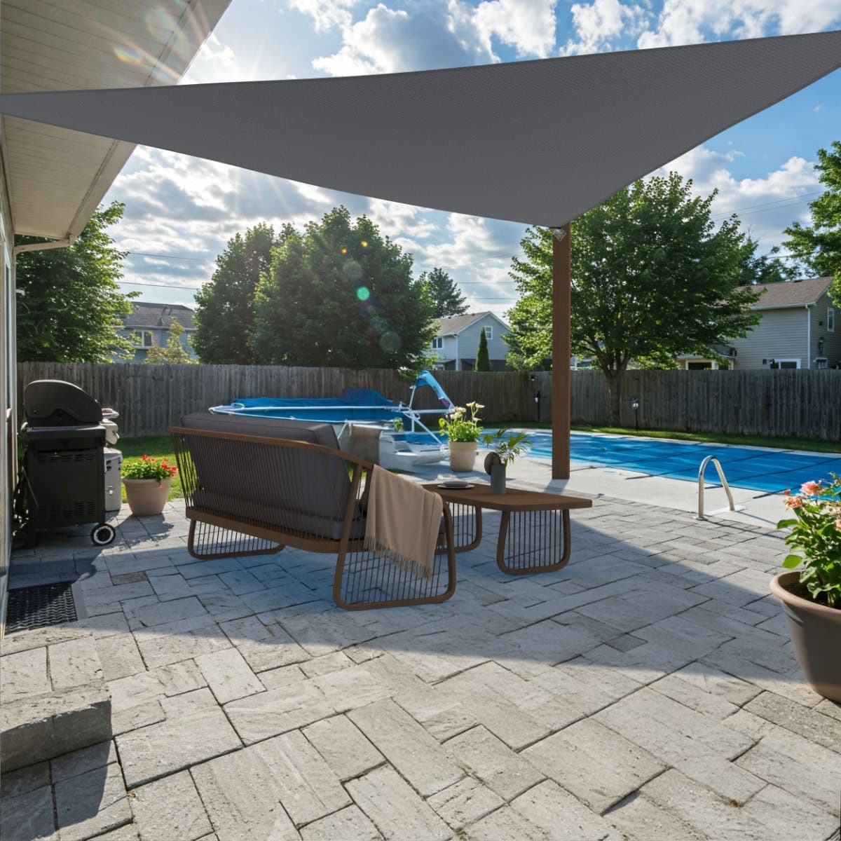 Durable 3-Sided Sun Shade Sail – UV Protection for Patios & Outdoor ...